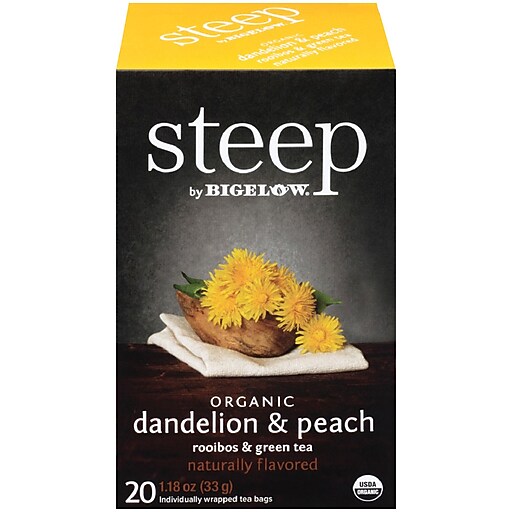 Bigelow Steep Dandelion & Peach Green & Rooibos Tea Bags, 20/Box (17715 ...