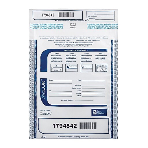 TripLOK 9" x 12" Tamper-Evident Bags, Opaque, 100/Pack | Staples