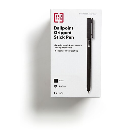 TRU RED™ Ballpoint Gripped Pen, Medium Point, 1.0mm, Black, 60/Pack ...