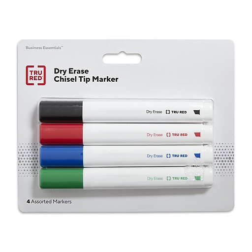Tru Red™ Tank Dry Erase Markers Chisel Tip Assorted 4 Pack Tr54561