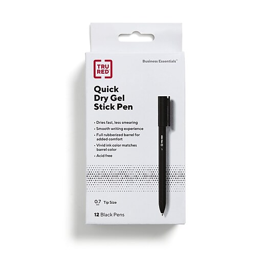 TRU RED™ Quick Dry Gel Pens, Medium Point, 0.7mm, Black, Dozen (TR54480 ...