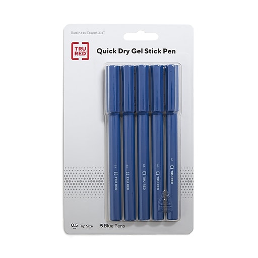 TRU RED™ Quick Dry Gel Pens, Fine Point, 0.5mm, Blue, 5/Pack (TR54469 ...