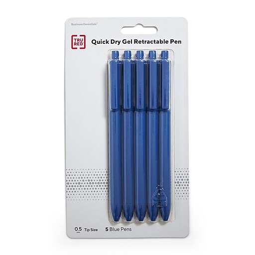 TRU RED™ Retractable Quick Dry Gel Pens, Fine Point, 0.5mm, Blue, 5 ...