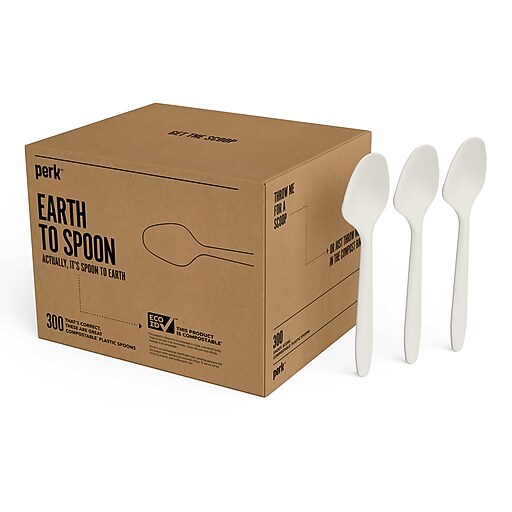 Perk™ Compostable PLA Spoon, Medium-Weight, White, 300/Pack (PK56203 ...