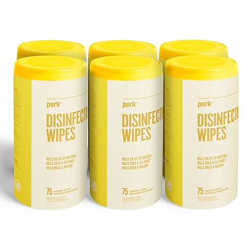 Perk™ Disinfecting Wipes, Lemon, 75 Wipes, 6/Carton (PK56665CT) at Staples
