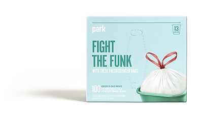 Perk Drawstring Tall Kitchen Trash Bags, 100 Count. Fresh Scent 13 Gallon.