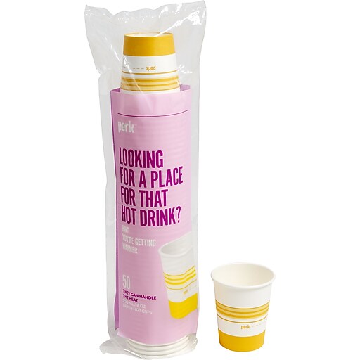Perk™ Paper Hot Cup, 8 Oz., White/Yellow, 50/Pack (PK45592) | Staples