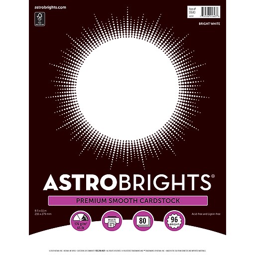 Astrobrights 65 lb. Cardstock, 8.5" x 11", White, 80 Sheets/Pack (91643 ...