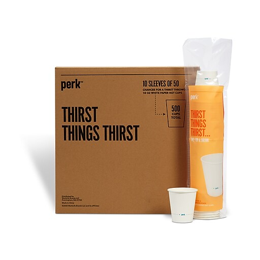Perk™ Paper Hot Cups, 10 oz., White, 50/Sleeve, 10 Sleeves/Carton ...