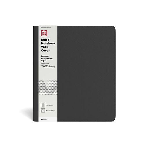 TRU RED™ Large Folio Soft Cover Ruled Notebook, Black (TR54992) | Staples