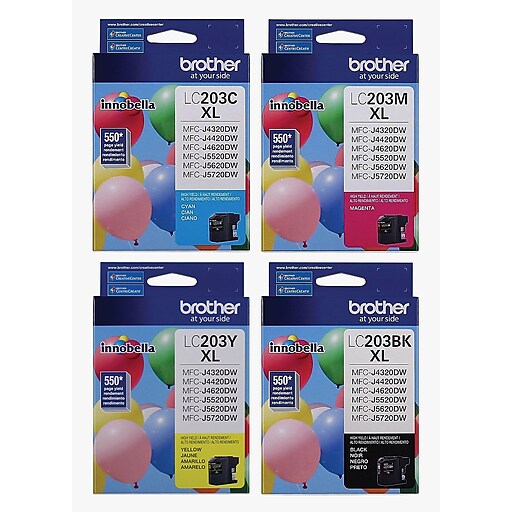 Brother LC203 Black, Cyan, Magenta, Yellow, High Yield Ink, 4/Pack ...