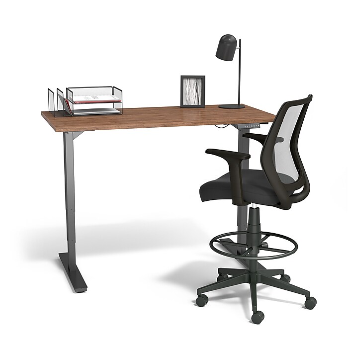 Staples Essentials Fabric Drafting Stool with Backrest and Footrest Black UN59384 Staples