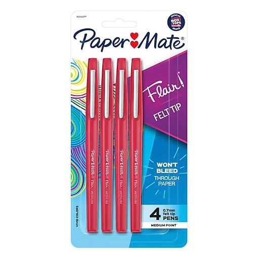 PaperMate Flair Felt Pen, Medium Point, Red Ink, 4/Pack (84244) | Staples