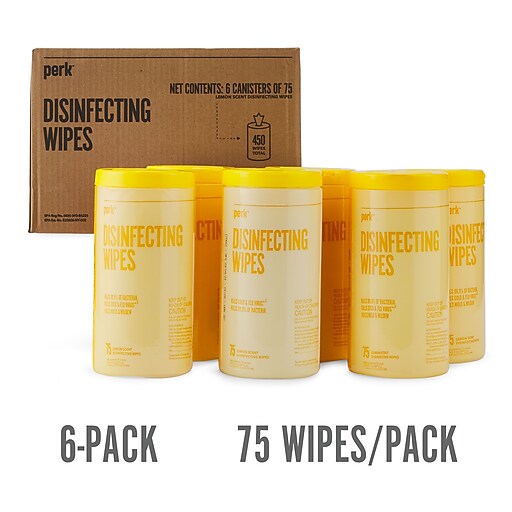 Perk™ Disinfecting Wipes, Lemon, 75 Wipes, 6/Carton (PK56665CT) | Staples