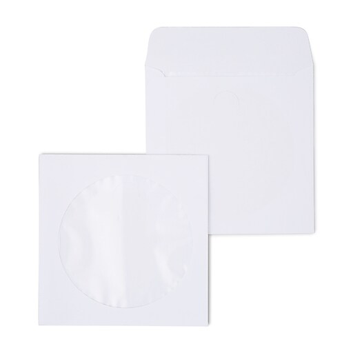 Staples Open End CD/DVD Envelopes, 5" x 5", White, 50/Box (12257) | Staples