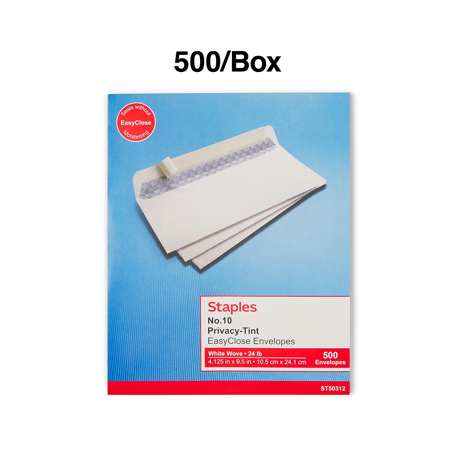 Staples #10 Easy Close White Woven 24 LB Envelopes 500 Ct for sale ...