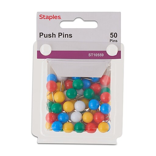 Staples® Non-Magnetic Round Head Pushpins, Assorted Colors, 50/Box ...