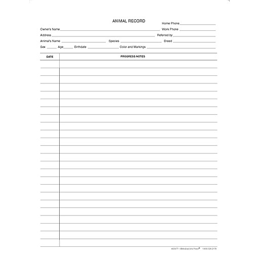 Medical Arts Press® Wide Ruled Veterinary Animal Record Progress Notes ...