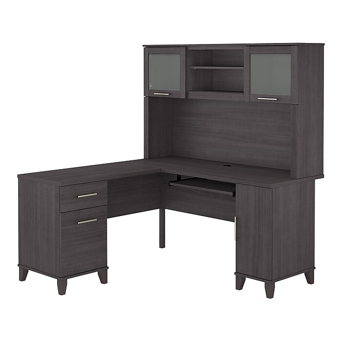 Bush Furniture Somerset 60 W L Shaped Desk with Hutch Storm Gray SET002SG Staples