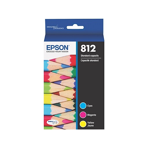 Epson T812 Cyan/Magenta/Yellow Standard Yield Ink Cartridge, 3/Pack ...
