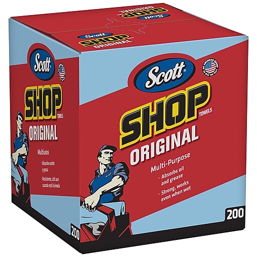 Scott Shop Towels Wipers, Blue, 200 Wipers/Box, 8 Boxes/Carton (75190 ...