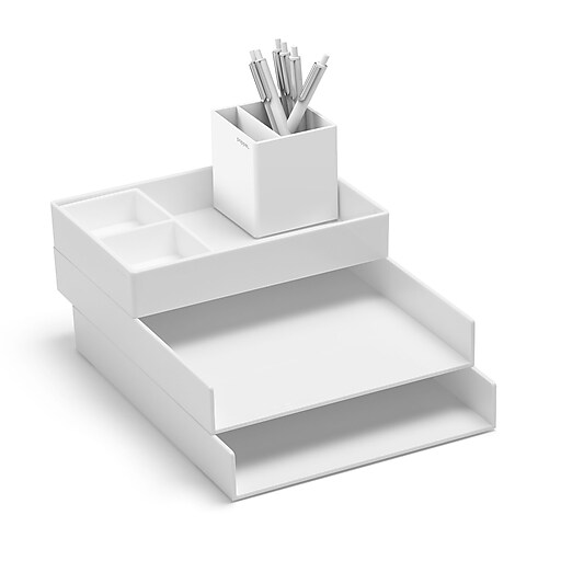 Poppin Super Stacked Desk Organizer Set, White (101690) | Staples