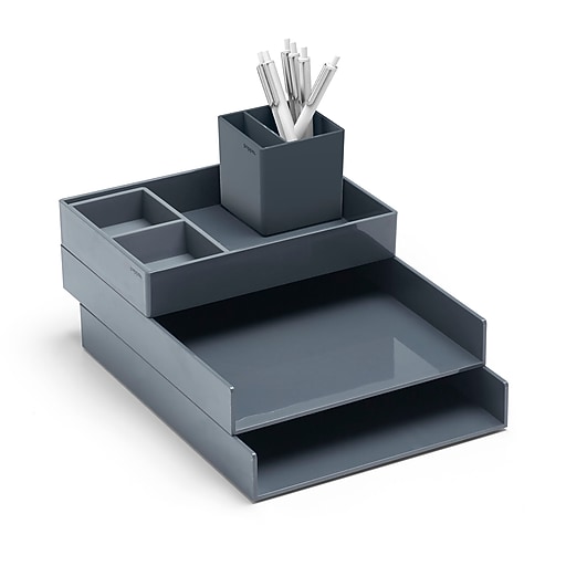 Poppin Super Stacked Plastic Desktop Set, Dark Gray (103648) | Staples