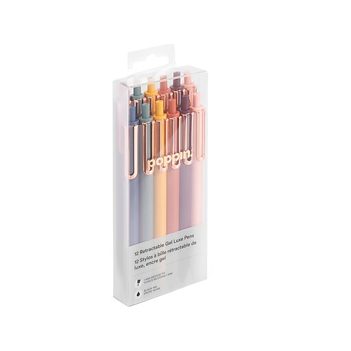 Poppin Luxe Retractable Gel Pens, Fine Point, 0.7mm, Black Ink, Dozen ...