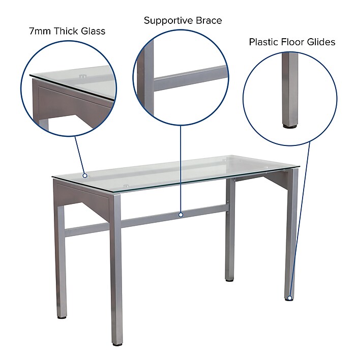 Flash Furniture 47 Glass Glass Computer Desks Clear Silver NANYLCD1219 Staples