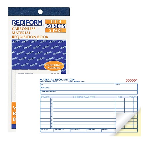 Rediform 2-Part Carbonless Purchase Requisitions, 4.25"L x 7"W, 50 Sets ...