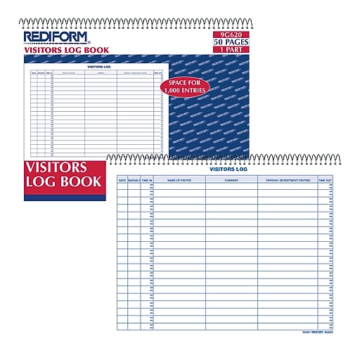 Rediform Visitors Log Book, 11" x 8.5", 50 Pages, Multicolor (9G620 ...