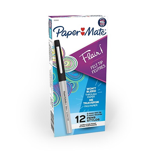 Paper Mate Flair Felt Pen, Ultra Fine Point, Black Ink, Dozen (8330152 ...