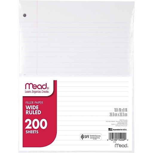 Mead Wide Ruled Filler Paper, 8" x 10.5", 3-Hole Punched, 200 Sheets ...