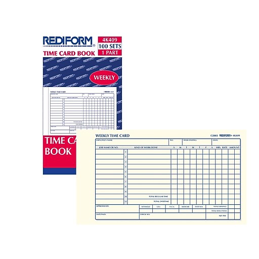 Rediform Weekly Time Card Pad, 100 Cards/Pad (4K409) | Staples