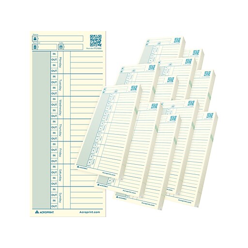 Acroprint Authentic Time Card for ES700/ES900/Green Time Clock, 550 ...