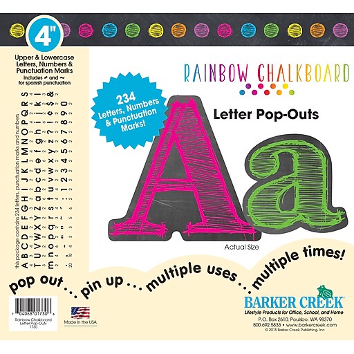 Barker Creek 4" Rainbow Chalkboard Letter Pop-Outs & Poster Letters ...