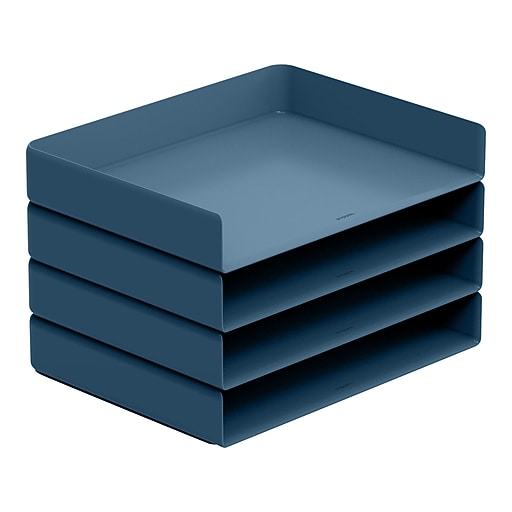 Poppin Stackable Front Loading Letter Tray, Letter Size, Slate Blue, 4 ...