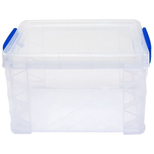 Advantus Super Stacker Lift Off Latch Lid Storage Box, Clear/Blue ...