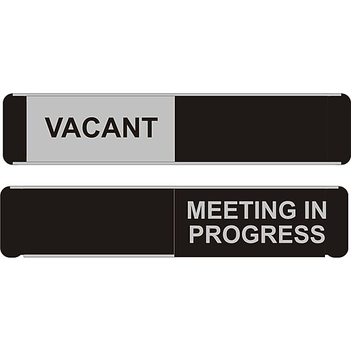 SECO Sliding Sign "Meeting in Progress" 10"W x 2"H Aluminum, Black and ...