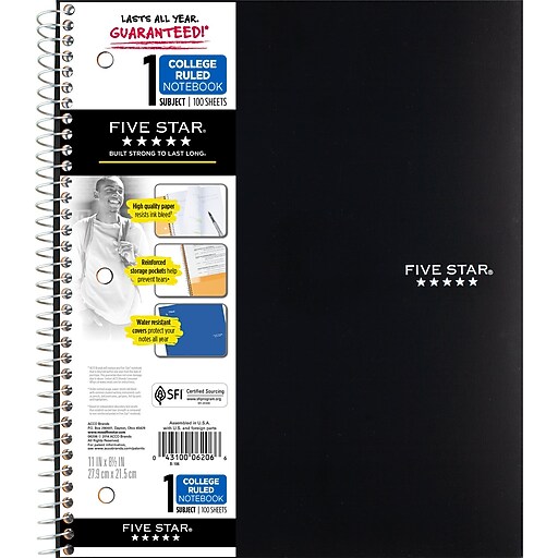 Five Star 1-Subject Notebook, 8.5" x 11", College Ruled, 100 Sheets ...