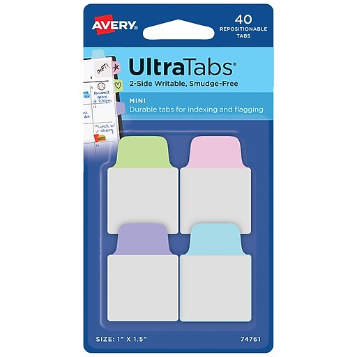 Avery UltraTabs Repositionable Mini Tabs, 1" x 1.5", Assorted Pastel ...