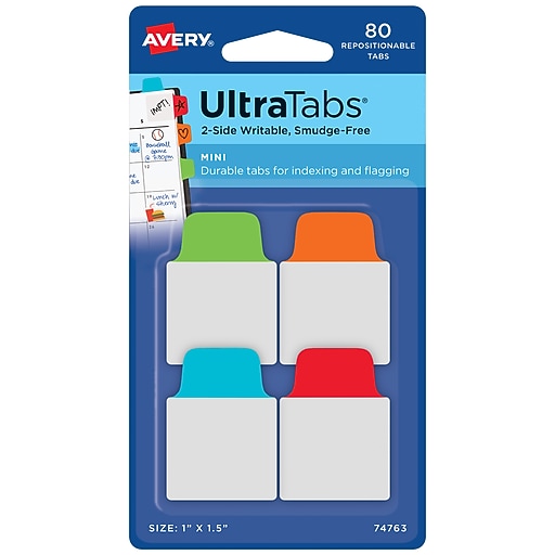 Avery UltraTabs Repositionable Mini Tabs, 1" x 1.5", Assorted Colors ...