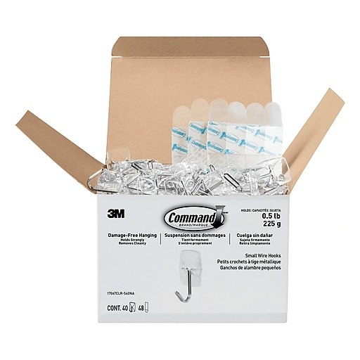 Command Small Wire Hook, 0.5 lb., Clear, 40/Pack (17067CLR-S40NA) | Staples