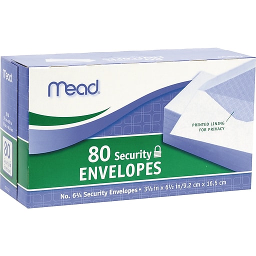 Mead Security Tinted #6-3/4 Business Envelopes, 3-5/8" x 6-1/2", White ...