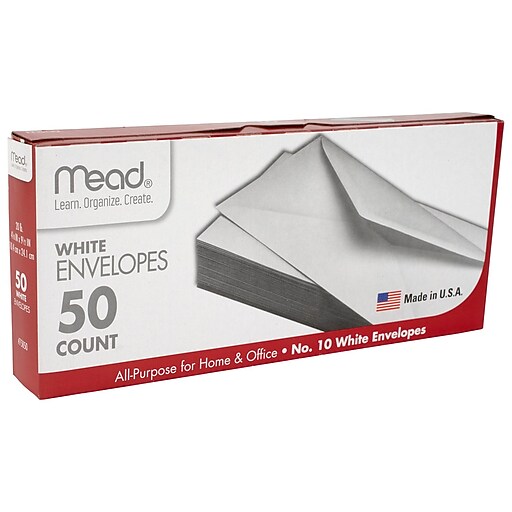 Mead #10 Business Envelopes, 4-1/8" x 9-1/2", White, 50/Pack (75050 ...