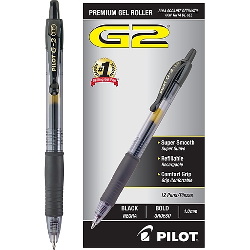 Pilot G2 Retractable Gel Pens, Bold Point, 1.0mm, Black Ink, Dozen ...