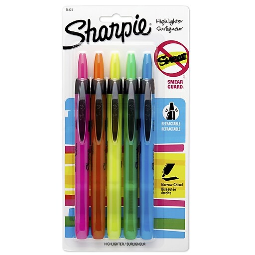 Sharpie Retractable Highlighter, Chisel Tip, Assorted, 5/Pack (28175PP ...