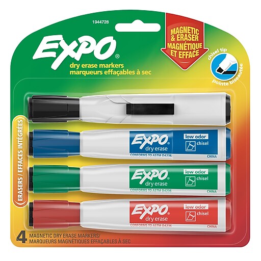 Expo Magnetic Dry Erase Markers, Chisel Tip, Assorted, 4/Pack (1944728 ...