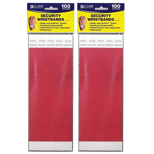 C-Line DuPont Tyvek Security Wristbands, Red, 100 Per Pack, 2/Pack ...
