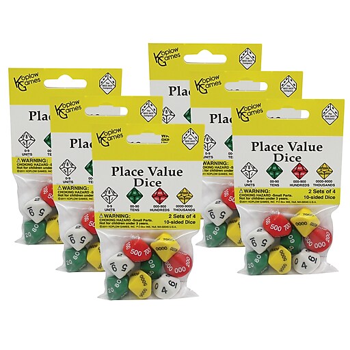 Koplow Games Place Value Dice, 2 Sets of 4 10-Sided Dice Per Pack, 6 ...